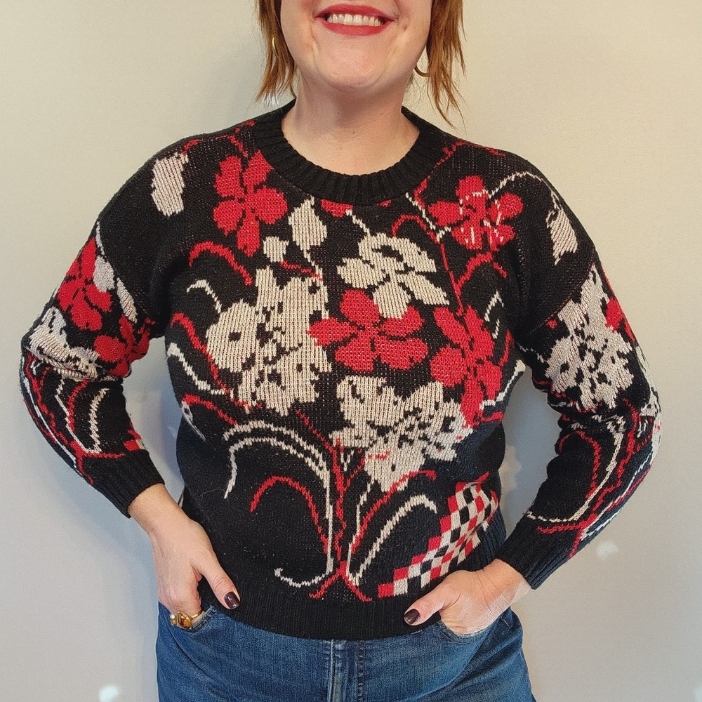 80s Funky Rave Black & Red Sparkle Sweater - Gem